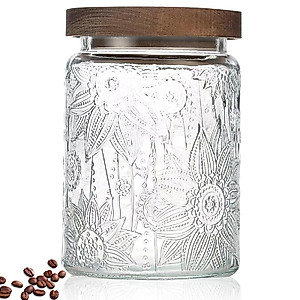 24 OZ Airtight Glass Storage Jar with Bamboo Lid - Vintage Glass Jar Vintage Food Containers Canisters Set for Kitchen Counter & Pantry - Ideal for Sugar, Flour, Coffee, Tea, Candy, Oats, Cereal