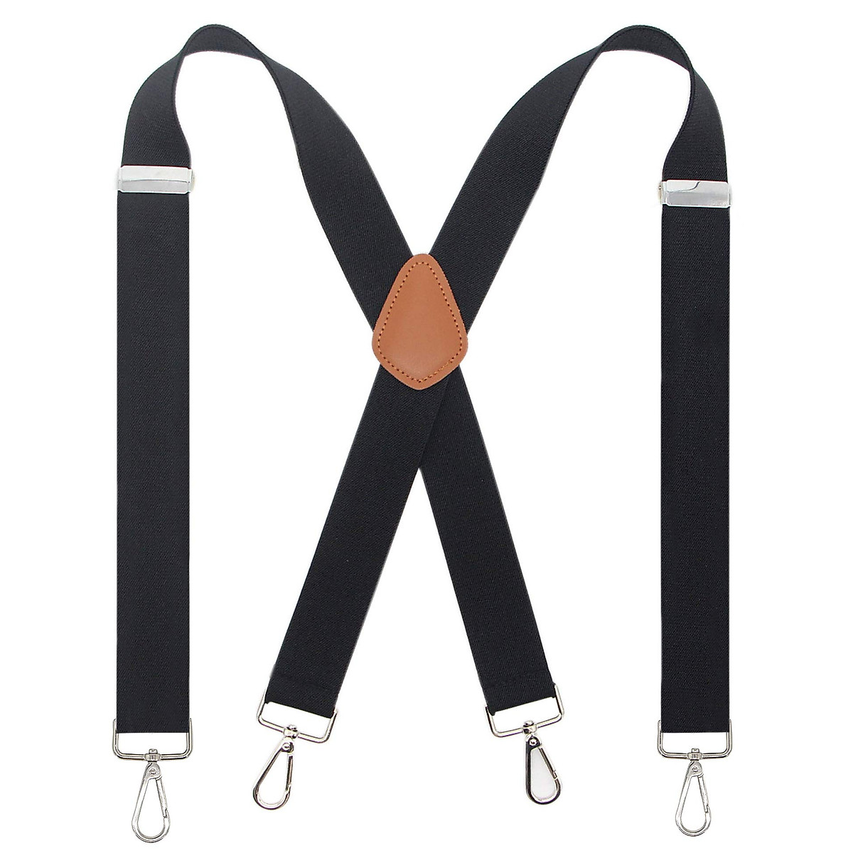 Bioterti Men’s Heavy Duty X- Back 1.4 Inch Suspenders with 4 Snap Hooks (Black)