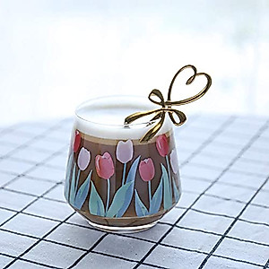 Daveinmic 12oz Wine Glass cup,Tulip Flowers Decal Stemless Wine Glass for Hot Coffee or Cold Drinks-Iced Latte, Whiskey, Juice(B)