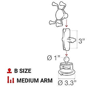 RAM Mounts X-Grip Phone Mount with RAM Twist-Lock Suction Cup RAM-B-166-UN7U with Medium Arm for Vehicle Windshields