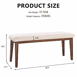 kinmars Upholstered Bench for Bedroom End of Bed,42.5-inch Entryway Bench for Living Room,Dining Bench with Padded Seat and Solid Wood Leg for Kitchen Bedroom,Indoor and Hallway (Bench, Beige)
