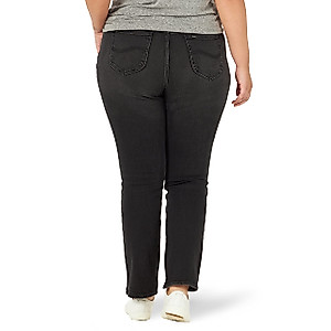Lee Women's Size Ultra Lux Mid-Rise Slim Fit Straight Leg Jean, Black, 24 Plus