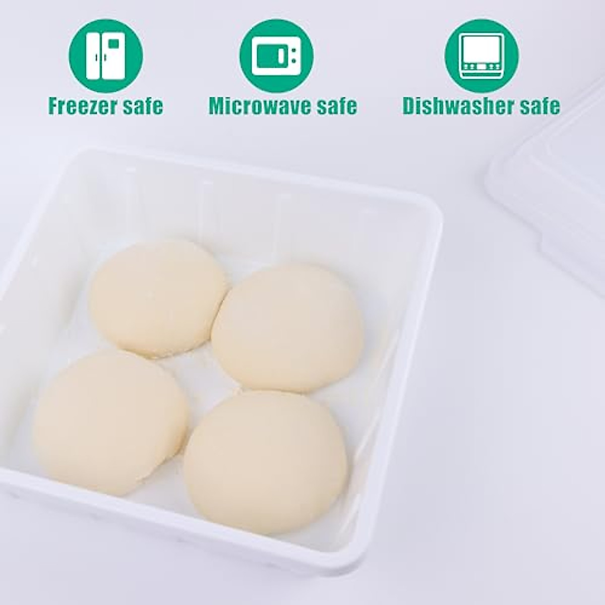 Purekra 2 Pack Pizza Dough Proofing Box, Large Dough Proofing Container,12 x 12 Inch, Fits 4 Dough Balls, 200 OZ Stackable Pizza Dough Tray With Lid, Dishwasher Safe (White)