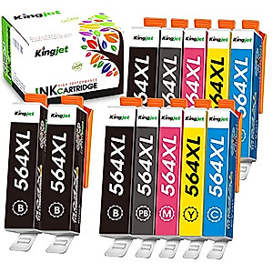 Kingjet Compatible 564 Ink Cartridge Replacement for HP 564 564 XL, (12 Combo Pack with Photo Black) for Photosmart 5520 6510 6520 7520 7525 Premium C309A C410A DeskJet 3520 3522