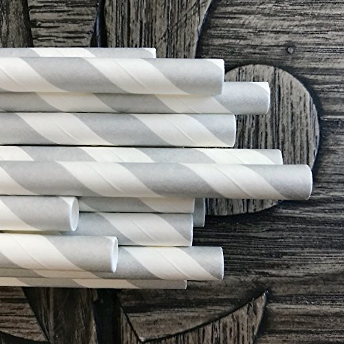 Striped Paper Straws - Silver White - Christmas Holiday Wedding Anniversary Party Supply - 7.75 Inches - 100 Pack - Outside the Box Papers Brand