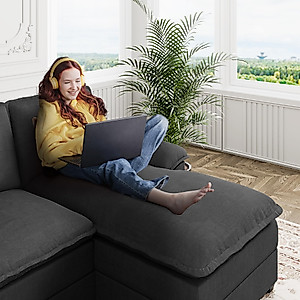 Shintenchi 110" Modular Sectional Couches for Living Room, U-Shaped Sofa Couch with Double Chaise, 4 Seat Sofa Sets with Thick Cushion & Soft Backrest, Black