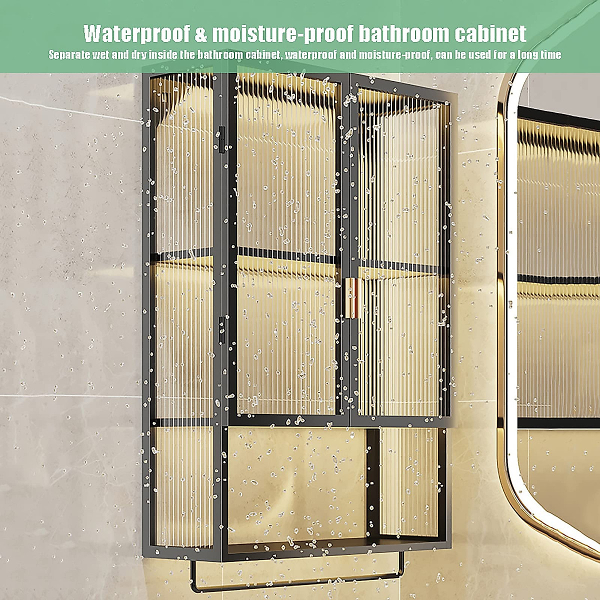 FUYAO Bathroom Wall Cabinet,Metal Medicine Cabinet with Glass Door,Bathroom Cabinet Wall Mounted with Towel Bar,Over The Toilet Storage Cabinet,Hanging Cabinet for Bathroom, Livingroom