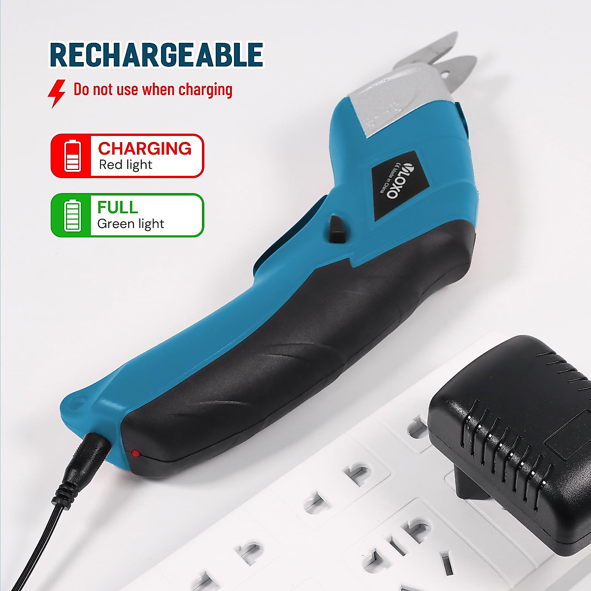 VLOXO Cordless Electric Scissors with 2 Blades Rechargeable Powerful Shears Cutting Tool for Fabric Cardboard Carpet Leather Felt with Charger