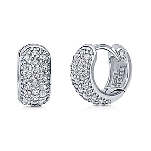 BERRICLE Sterling Silver Cubic Zirconia CZ Small Fashion Hoop Huggie Earrings for Women, Rhodium Plated 0.5"