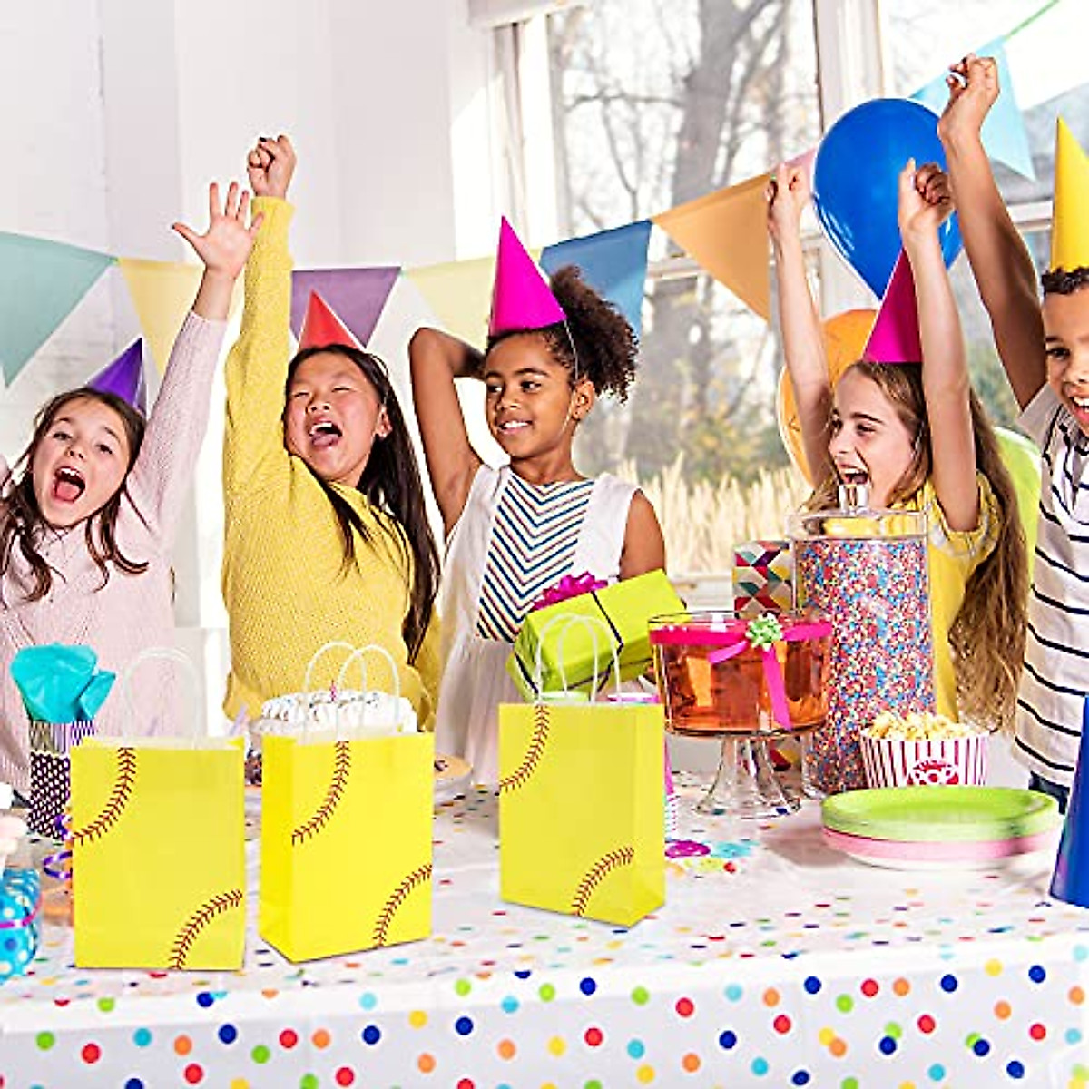 Outus 18 Pieces Softball Party Treat Bags Softball Gift Bags Softball Goodie Favor Treat Bags Softball Present Bags Kraft for Sport Birthday Party Decorations Supplies (Simple Style)