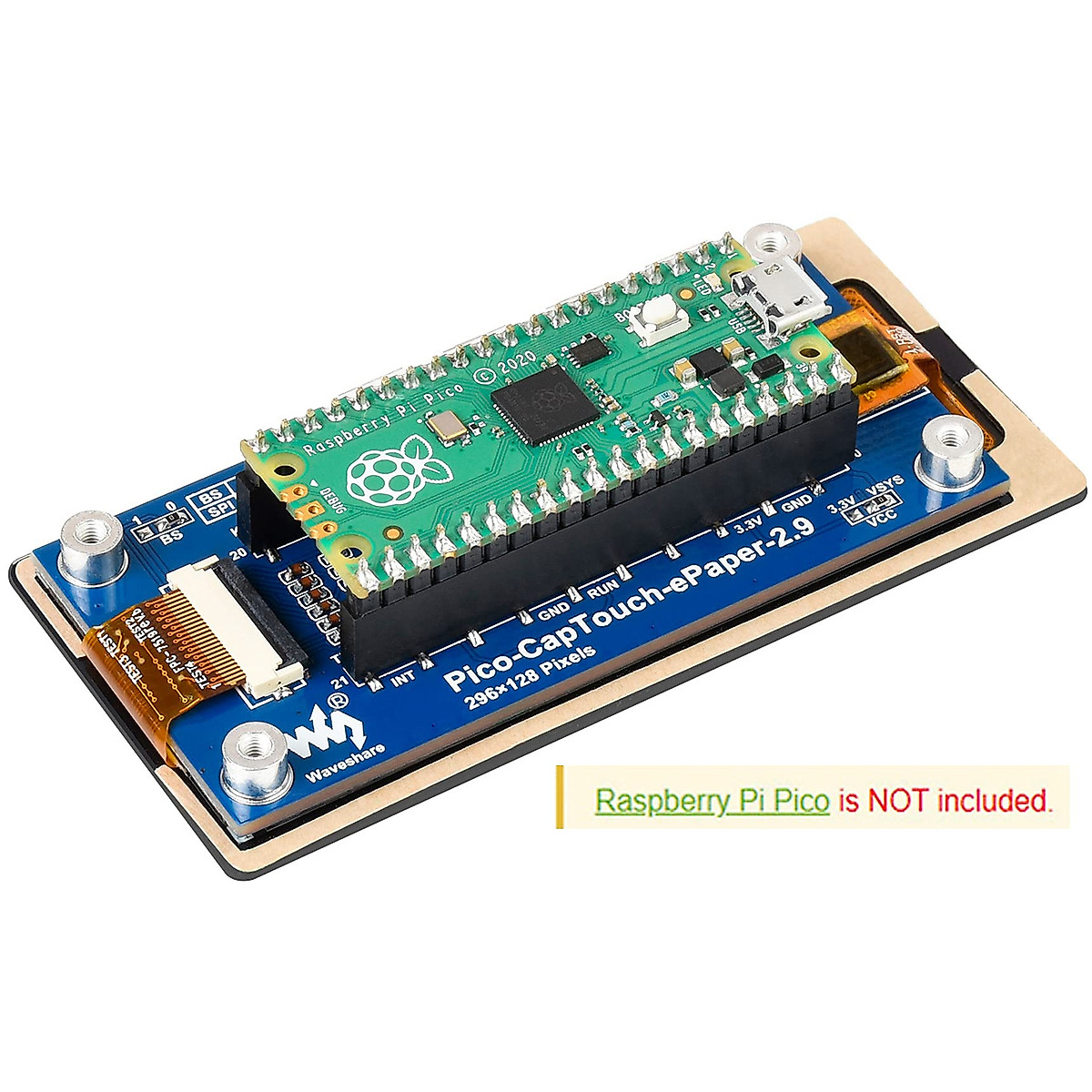 waveshare 2.9inch Capacitive Touch e-Paper Module for Raspberry Pi Pico, 296×128 Pixels, Black/White Two-Color, SPI / I2C Interface, Support Partial Refresh