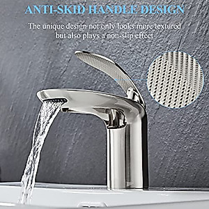 becola Creative Single Hole Bathroom Faucets，Round Hollowing Waterfall Faucet for Bathroom Sink，Brushed Nickel Single Handle Lavatory Vanity Faucet Including Two US Standard 3/8" Hoses