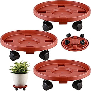 3 Pakcs Large Plant Caddy with Wheels 15.8" Rolling Plant Stands Heavy-duty Plastic Plant Roller Base Pot Movers Plant Saucer on Wheels Indoor Outdoor Plant Dolly with Casters Planter Tray Coaster Red