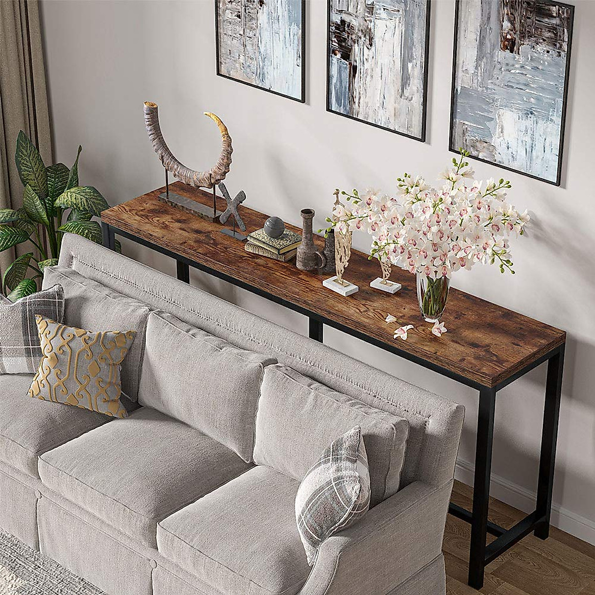 Tribesigns 70.9 inch Extra Long Console Table Behind Couch, Easy Assembly Sofa Table for Living Room Small Space, Modern Gold Narrow Entryway Hallway Table (Gold and White)