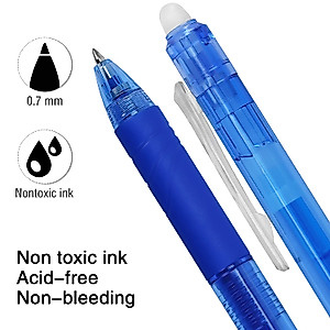 8 Pack Retractable Erasable Gel Pens Clicker Fine Point 0.7mm, Make Mistakes Disappear Comfort Grip for Drawing Writing Planner and School Supplies, Black and Blue Color Inks