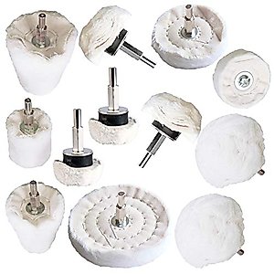 Polishing Pad Buffing Wheel Kit White Flannelette 12 Pack, Buffing Wheel for Drill for Metal Aluminum Stainless Steel Chrome Wood Plastic Ceramic Glass Woods Fabric Cotton Machine Jewelry etc