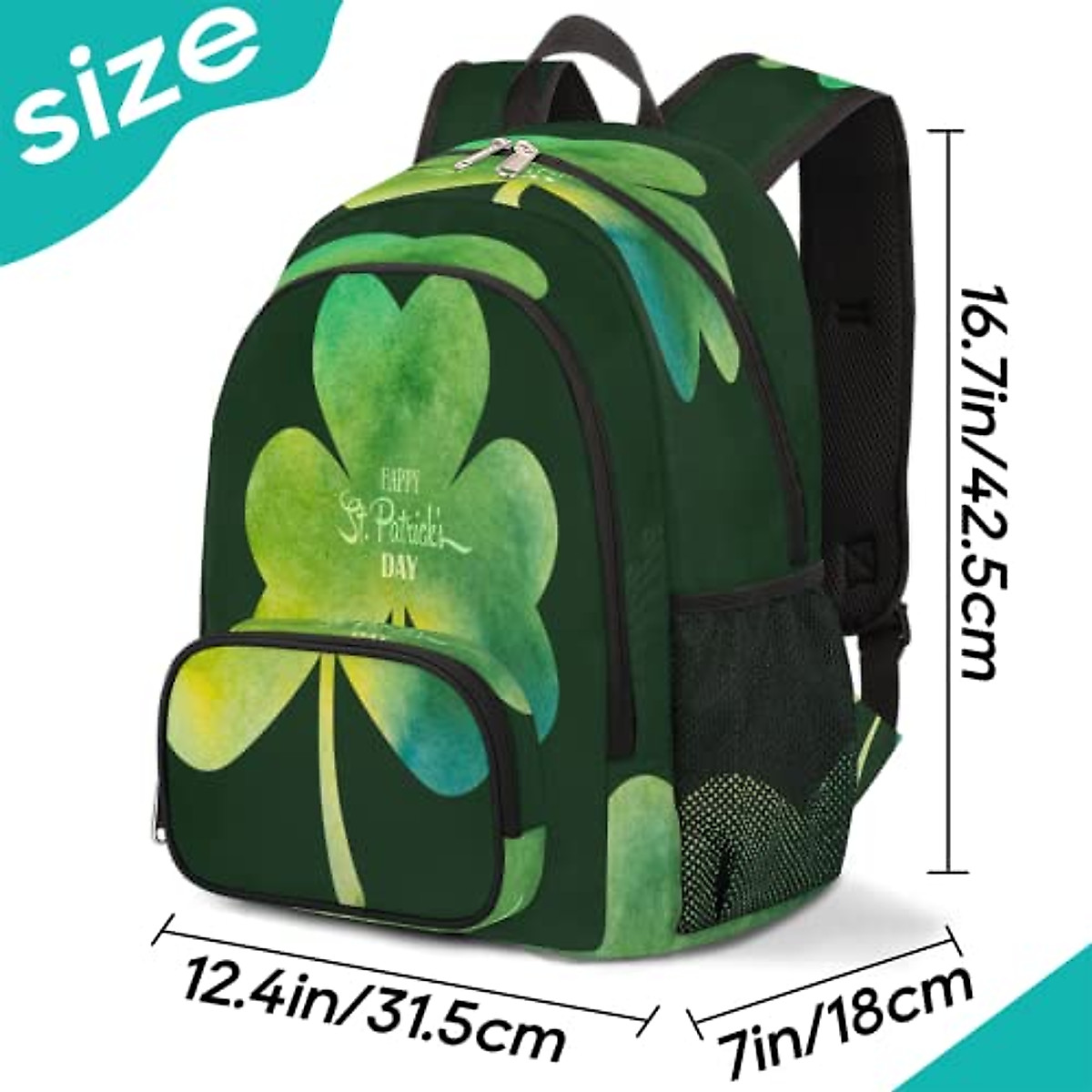 St. Patrick's Day St. Patrick's Day Clover Bookbag School Backpack Teens Girls Boys Schoolbag Shoulder Computer Hiking Gym Travel Casual Travel Daypack