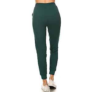 Leggings Depot Womens Relaxed fit Jogger Pants - Track Cuff Sweatpants with Pockets, Forest Green, Large