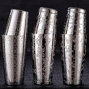 Stainless Steel Boston Shaker Tin with Etched Pattern - 2 Piece Weighted Cocktail Shaker 18oz & 28oz,Martini Drink Shaker Kit for Bartender Professional Bar Tools (Skull Pattern)