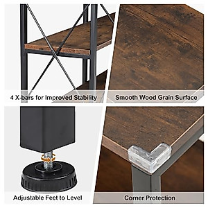 BETTAHOME 3-Tier Low Book Shelf, 55 Inch Wide Open Book Shelf, Industrial Wooden Bookcase for Home Office, Bedroom, Living Room, Rustic Brown and Black