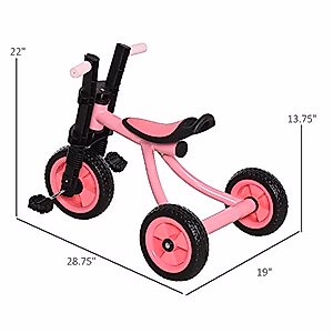 Qaba 3 Wheel Kids Tricycle Toddler Walking Trikes with Adjustable Seat for 3-6 Years Old Boys & Girls Pink