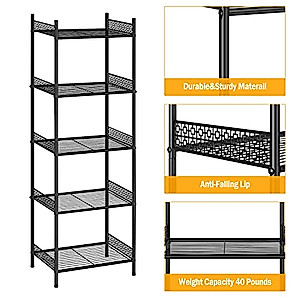 HEOMU 5 Tier Shelving Unit Metal Storage Shelf, Wire Shelves Organizer Utility Storage Racks and Shelving for Laundry Bathroom Kitchen Garage