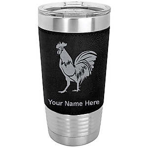 LaserGram 20oz Vacuum Insulated Tumbler Mug, Rooster, Personalized Engraving Included (Faux Leather, Black)