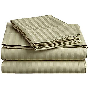 Myrtle Collection Damask Stripe Luxury 1800-TC Heavy Egyptian Cotton 6-PCs Sheet Set Fits 26-28 Inch Deep Pockets (1 Fitted, 1 Flat, 4 Pillowcase) Easy Care Bedding Set (King Size, Sage Green)