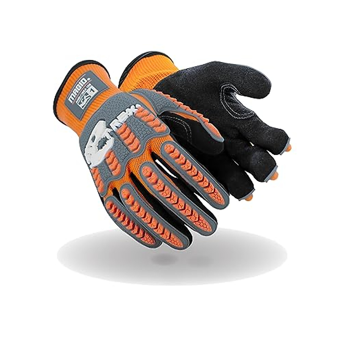 MAGID T-REX Sandy Nitrile Coated Impact-Resistant Work Gloves,Orange and Black, 1 Pair, Size 9/Large, TRX400