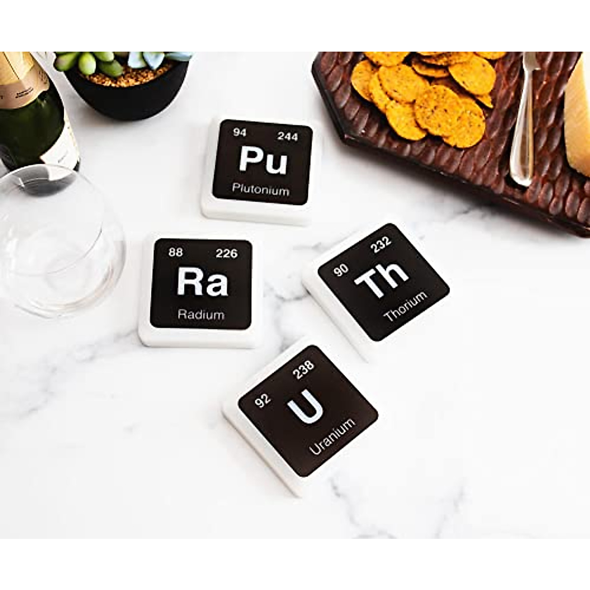 ThinkGeek Radioactive Elements Glowing Coaster Set - Radium, Plutonium, Uranium, and Thorium - Set of 4