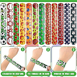 Deekin Sports Ball Slap Bracelets Football Baseball Basketball Snap Bracelet Bands Slap Bands Colorful Slap Bracelets Party Favors for Boys Birthday Party Supplies, 8.8 x 1.2 Inch (48 Pcs)