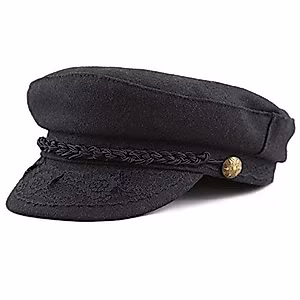 The Hat Depot 1400CD1970 Winter Unisex 100% Wool Greek Fisherman's Hat (S/M, Black)