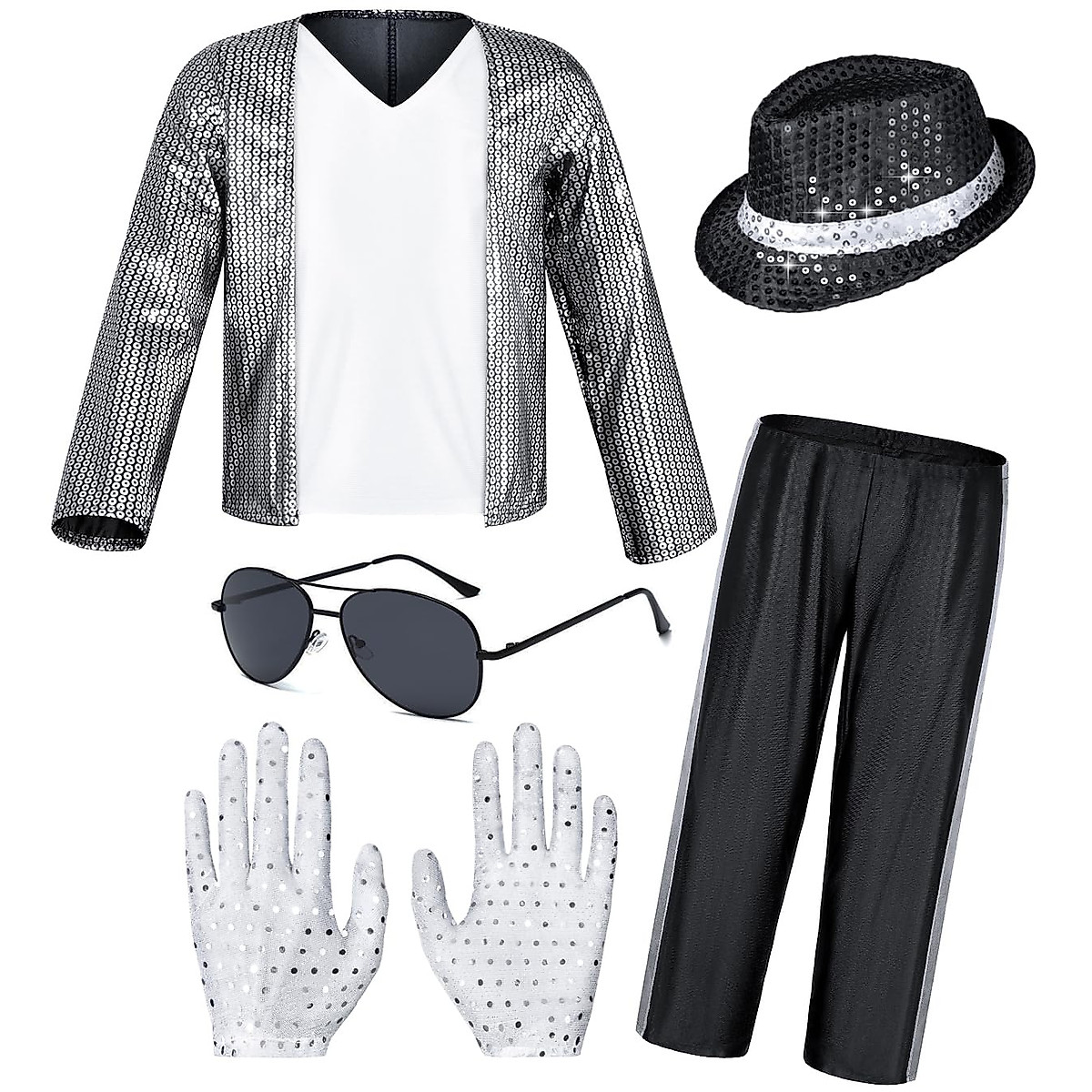 Dance Star Costume for Kids 80s 90s Pop Stage Cosplay Party Halloween Role Play 8-10 Years White Black