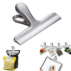Ruiling 5pcs 3 inch Wide Opening Heavy Duty Stainless Steel Chip Bag Clips for Air Tight Seal Grip on Coffee & Food Bags, Kitchen Home Office