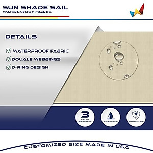 Windscreen4less 12'x12' Waterproof Sun Shade Sail Rectangle Shade Canopy Cover UV Block for Backyard Patio Deck Balcony Pergola Garden (Beige)