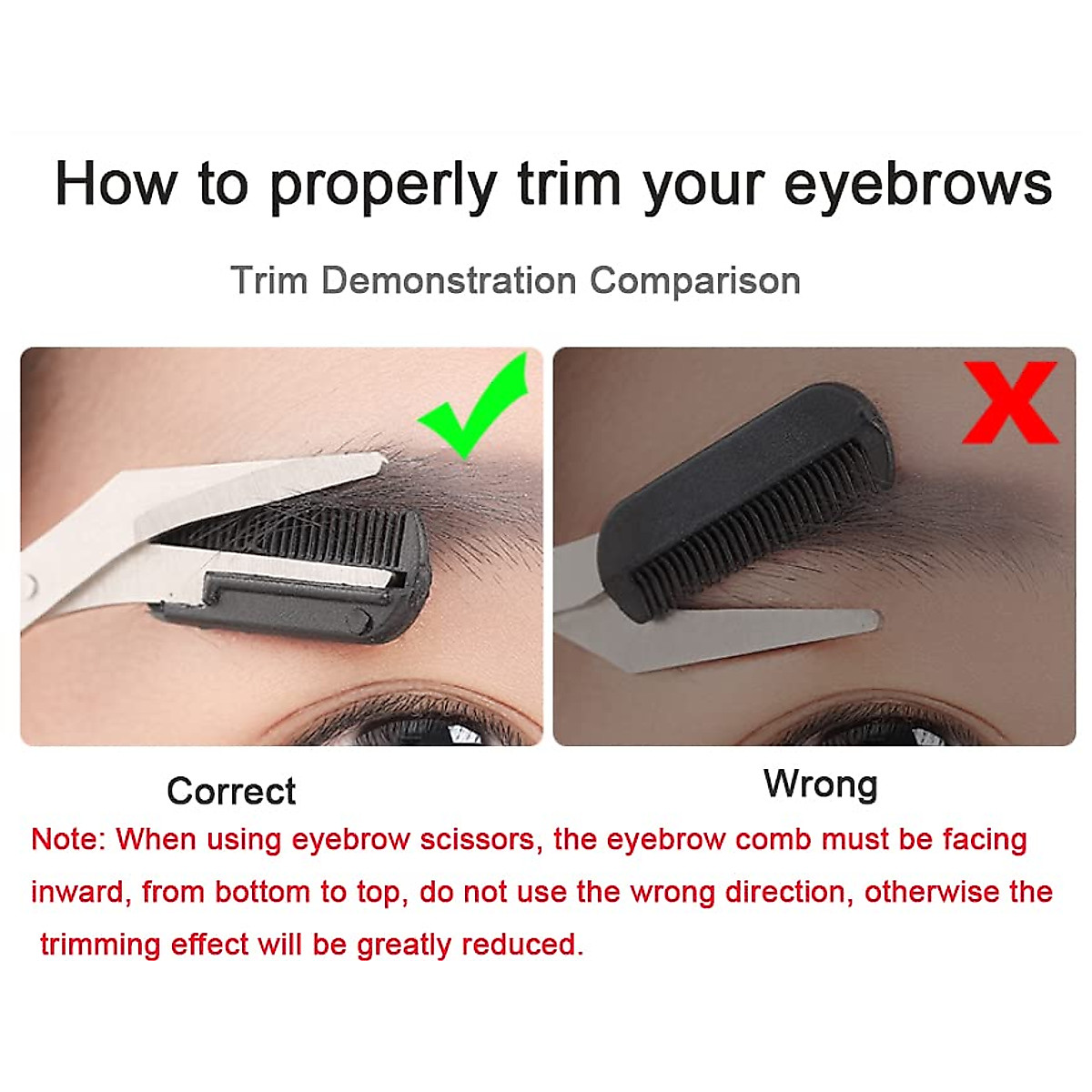 1 PCS Men Women Professional Eyebrow Scissors-Eyelash Hair Remover Tool with Comb and Non Slip Finger Grips(Black+ Silver)