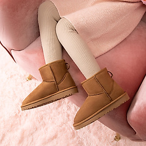 DREAM PAIRS Girls Boys Boots Kids Winter Ankle Faux Fur Lined Snow Shoes FuzzyClassic Kid's Low Boot for Toddler/Little Kid/Big Kid,Size 9 Toddler,Camel,KSB214-1