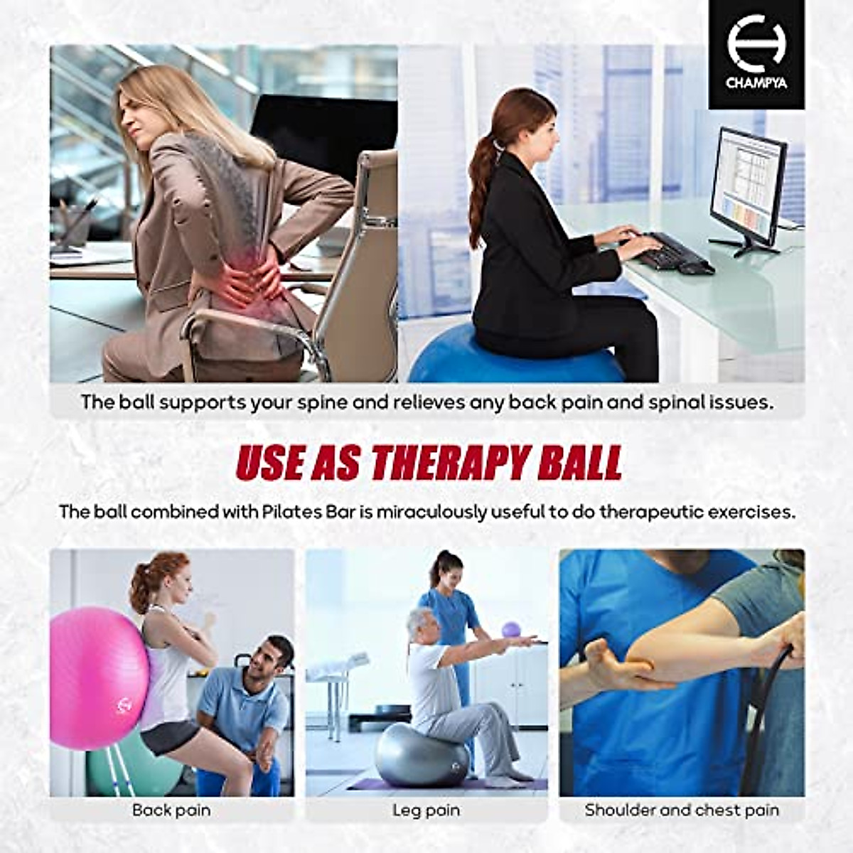 𝗘𝘅𝗲𝗿𝗰𝗶𝘀𝗲 𝗕𝗮𝗹𝗹 for Working Out 65 cm-Yoga Ball Chair & Balance Ball for Pregnancy, Birthing Physical Therapy & Chair for Office - Stability Ball & Stainless Steel Pilates Bar for Workout