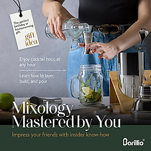 Barillio Bartender Kit - Stainless-Steel Cocktail Shaker Set with Bamboo Stand - Mixology Bar Tools w/Shaker, Drink Mixer Spoon & Muddler for Cocktails - Home Bar Accessories - 10-Pc Bar Set - Silver