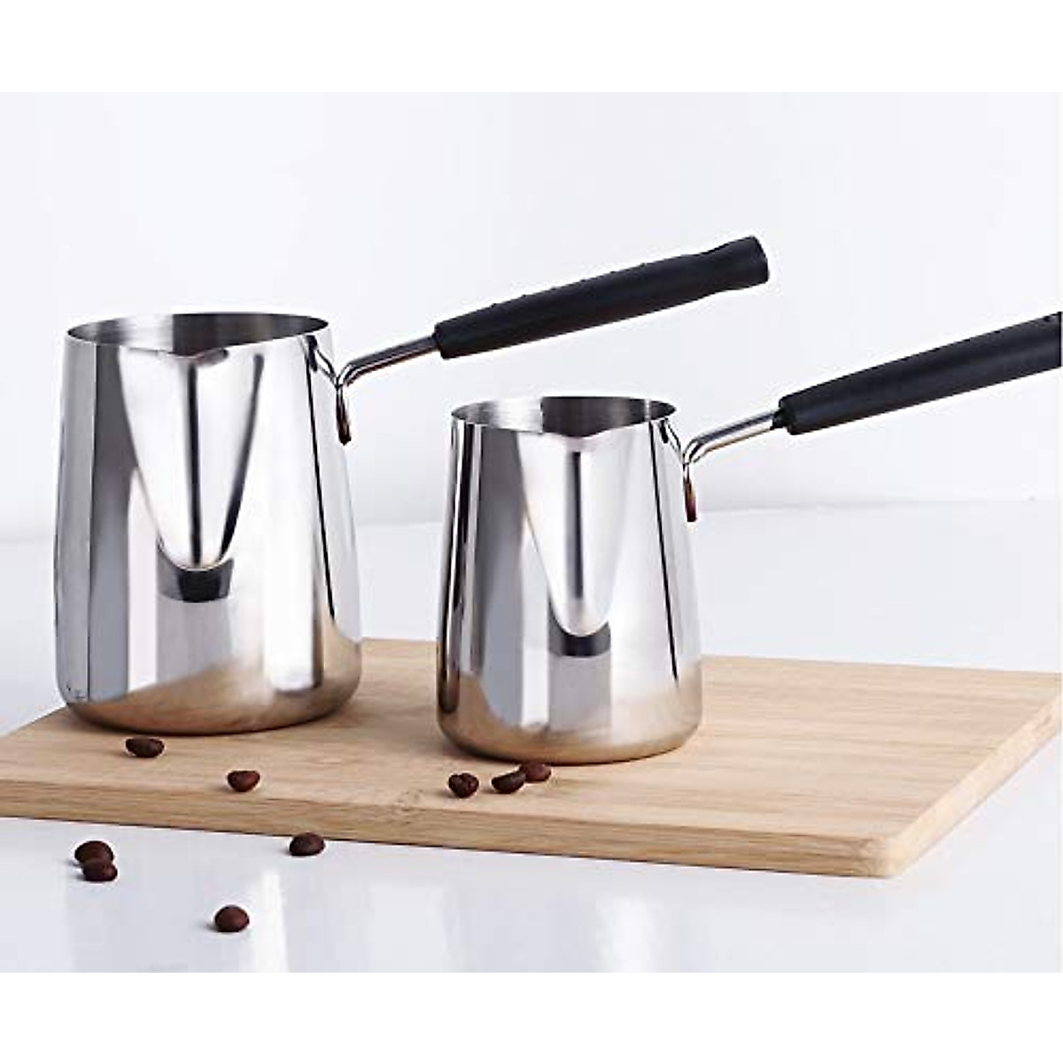 Turkish Coffee Pot, Greek Coffee Pot, Hot Chocolate Pot, Cezve, Ibrik, Briki, Milk Warmer, Butter and Chocolate Melting Pot, Percolator, contemporary design, 20 oz (600 ml) capacity, chrome