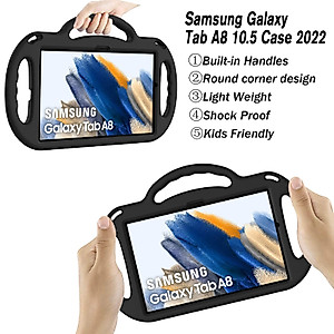 LTROP Shockproof Kids Case for Samsung Galaxy Tab A8 10.5-inch 2022 SM-X200/X205/X207 with Handle Stand & Shoulder Strap, Blue