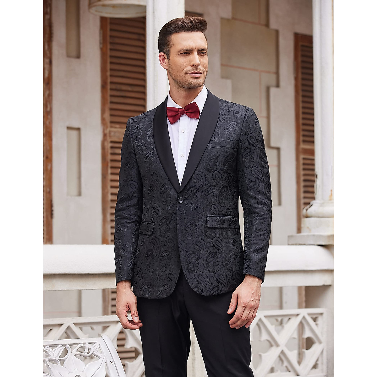 COOFANDY Mens Floral Tuxedo Jacket Paisley Shawl Lapel Suit Blazer Jacket for Dinner,Prom,Wedding Black