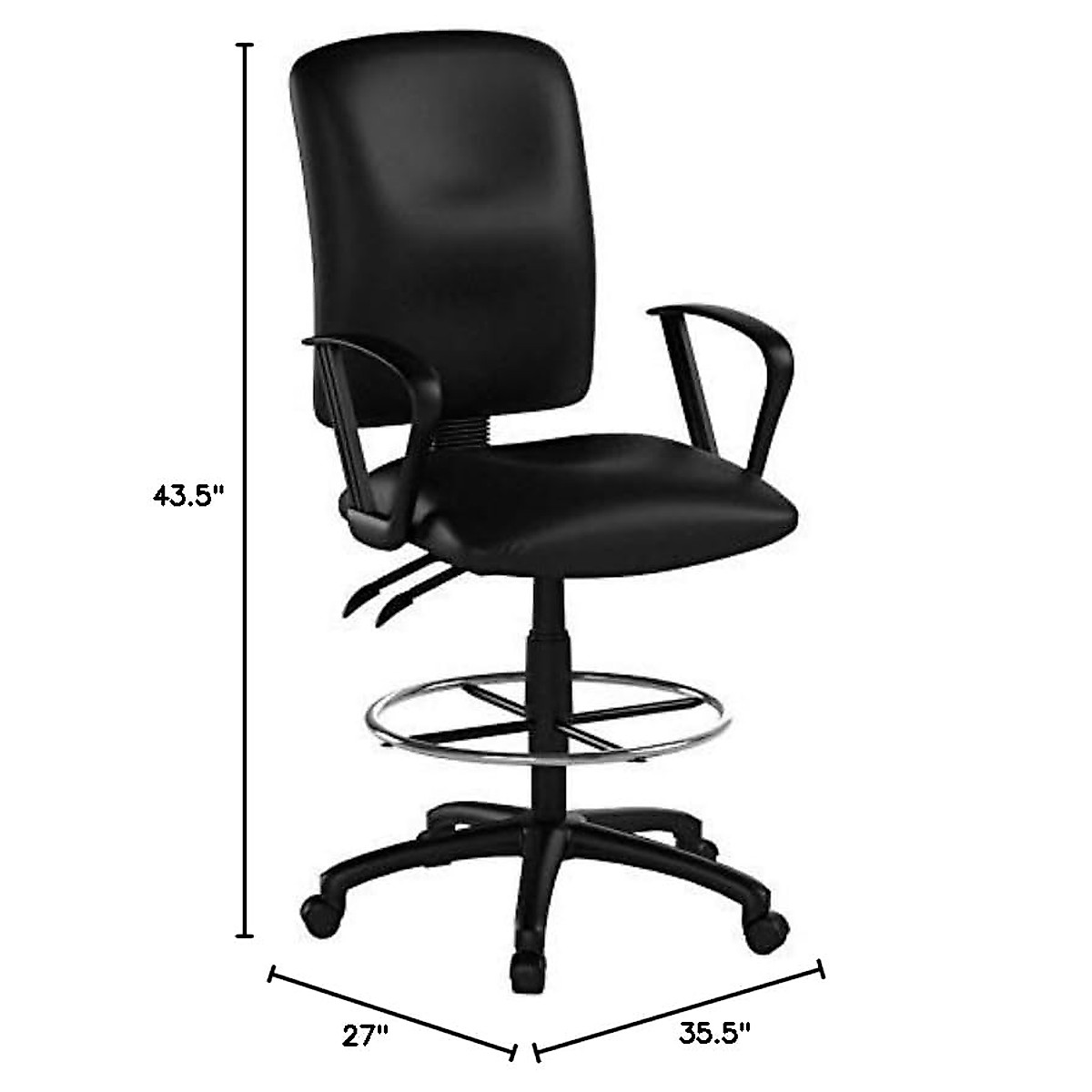 Boss Office Products Multi-Function LeatherPlus Drafting Stool with Loop Arms in Black