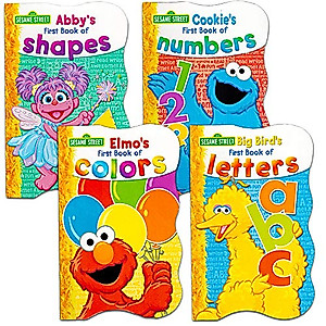 Sesame Street First Books Series; BIG Bird's Letters, Abby's Shapes, Elmo's Colors, Cookie's Numbers [Board Book Hardcovers, 4 Books]