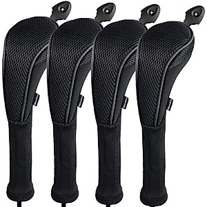 Andux 4 Pack Long Neck Golf Hybrid Club Head Covers Dial No. Tag CTMT-01 Black/Black