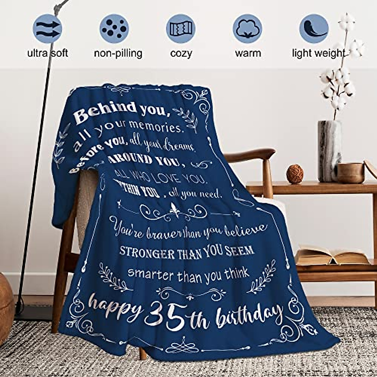 Pezolen 35th Birthday Gifts for Women/Men, 35 Year Old Birthday Gifts for Women, 35th Birthday Decorations for Women/Men,35th Birthday Gifts for Her, 35th Birthday Blanket 60"X 50"