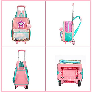 ZBAOGTW Backpack for Girls with Wheels,Rolling Backpack for Girls with Lunch Box and Pencil Bag Girls Trip Luggage