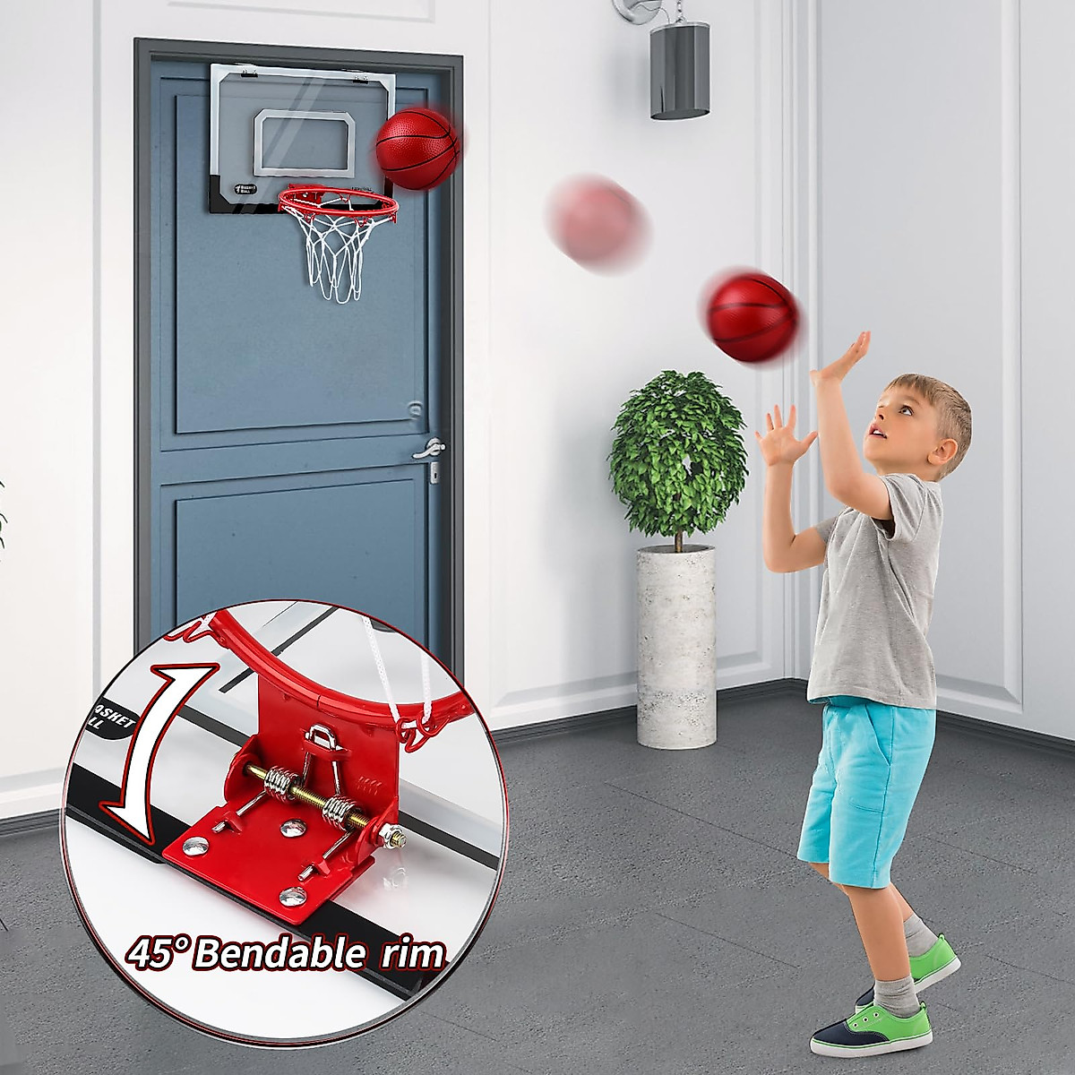 Amy&Benton Mini Basketball Hoop Indoor for Kids Small Basketball Goal Over The Door Nerf Basketball Hoop Dunking Proof on Wall for Room Bedroom Office