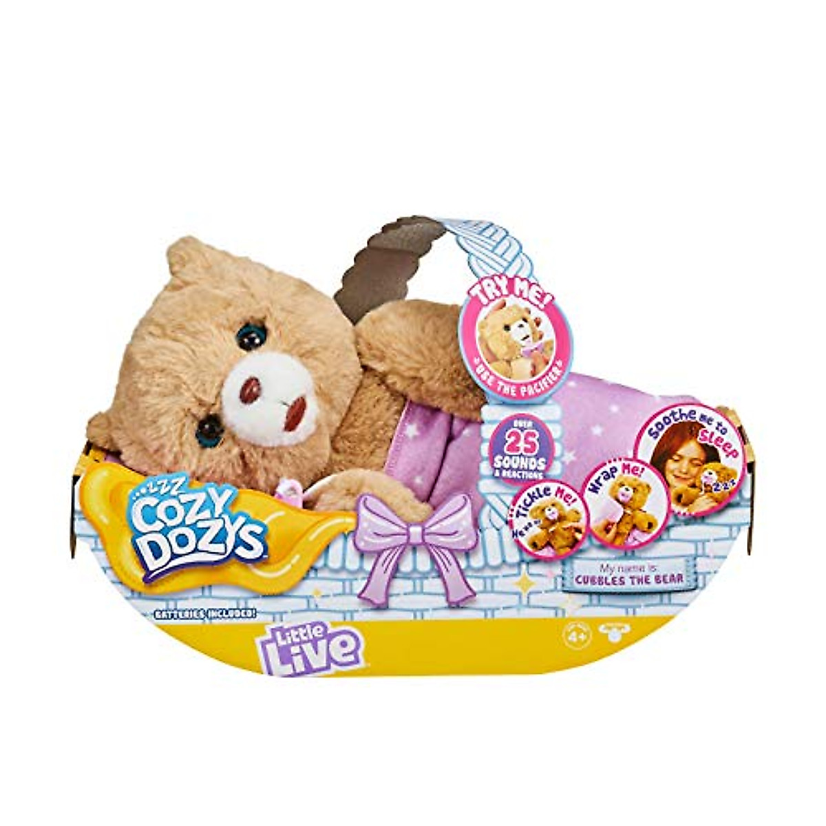 Little Live Pets Cozy Dozy Cubbles The Bear - Over 25 Sounds and Reactions | Bedtime Buddies, Blanket and Pacifier Included | Stuffed Animal, Best Nap Time, Interactive Teddy Bear, 14.9 Ounces