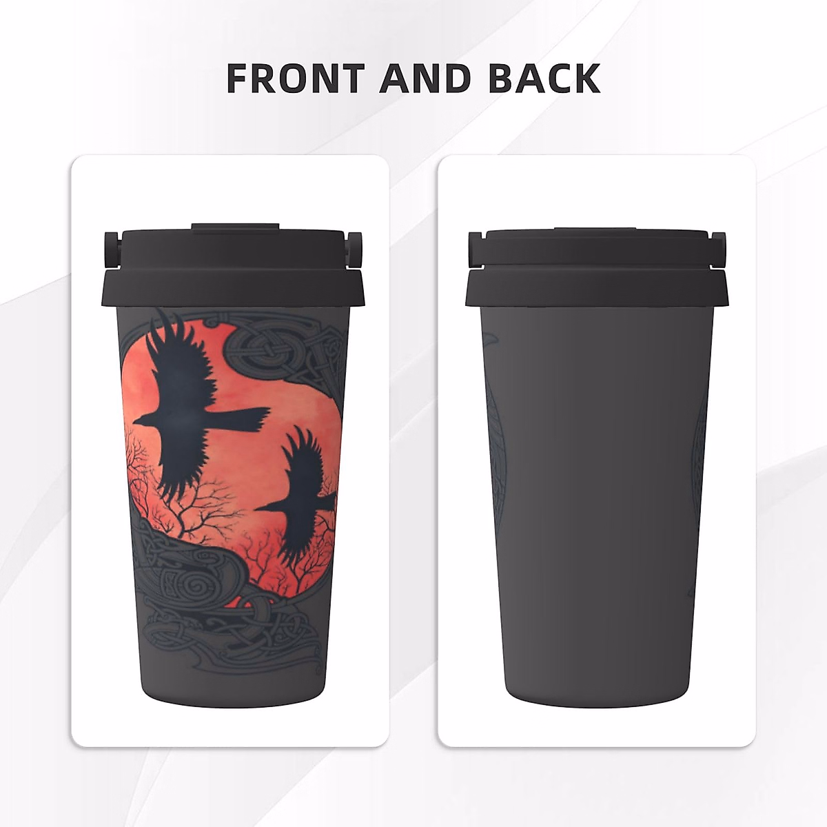 Vikings Norse Odin Ravens 16oz Stainless Steel Travel Mug - Spill Proof Lid, Keeps Hot & Cold For Hours - Tea & Drink Thermos